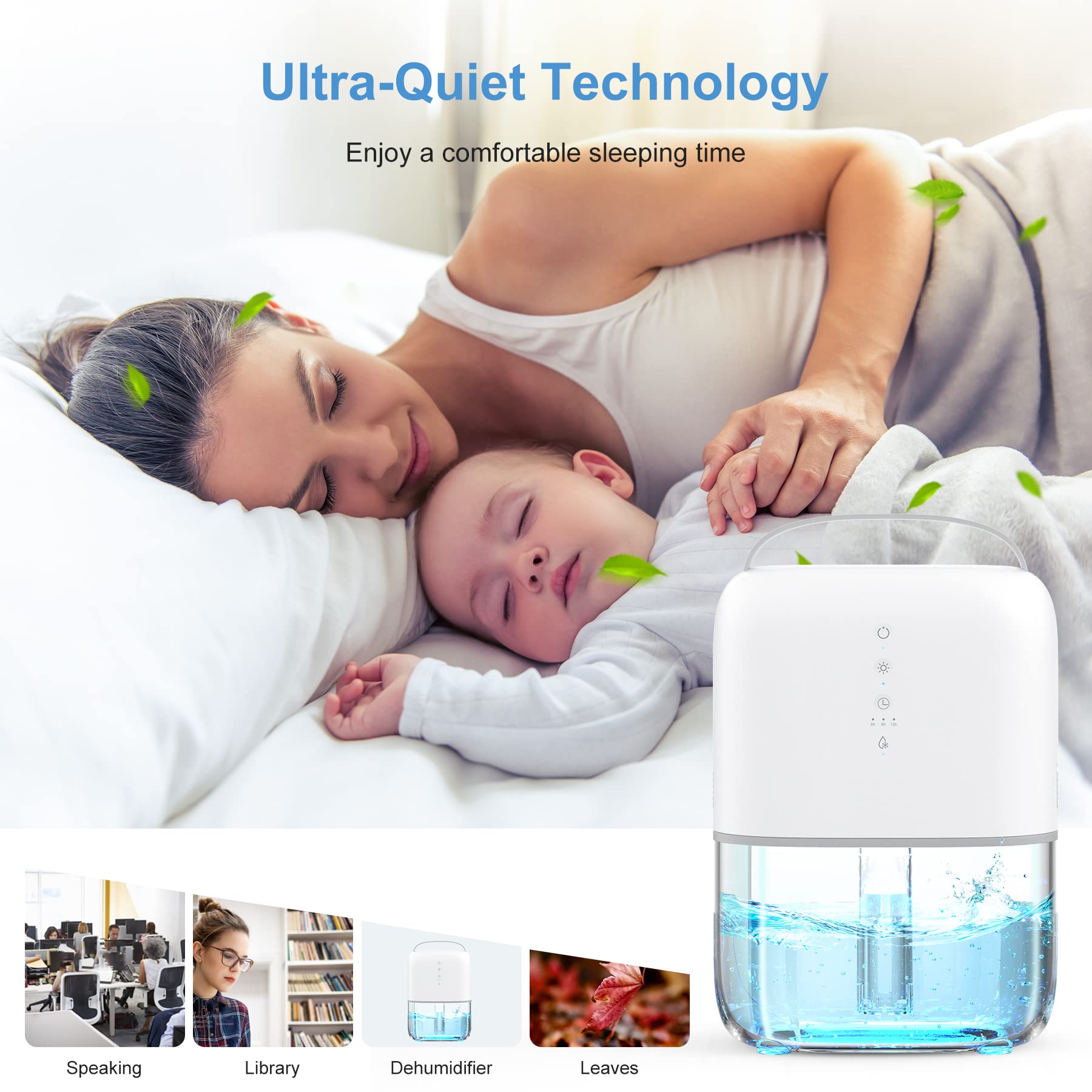 Dehumidifiers, Small Dehumidifiers for Home 320 Sq.Ft with Timer, LED Light 50oz(1500ml) Auto Defrost Portable Dehumidifiers for RV Bedroom Bathroom Closet Kitchen Office, Ultra Quiet