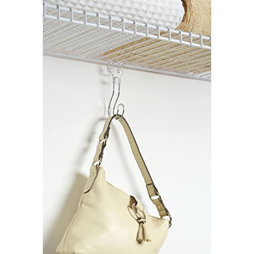mDesign Hanging Closet Storage Hook - Organizes Handbags, Scarves, Ties, Belts, Accessories - Great for Men, Women & Kids Bedroom, Hall & Coat Closet - Hangs Below Wire Shelving, 4 Pack - Chrome/Clear