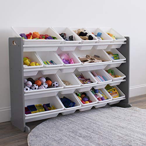 Humble Crew Extra-Large Kid's Toy Organizer, 20 Storage Bins, Universal, Grey/White