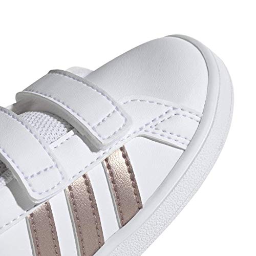 adidas Kids’ Grand Court K Sneaker, White/Copper Metallic/Glow Pink, 3 M US Little Kid