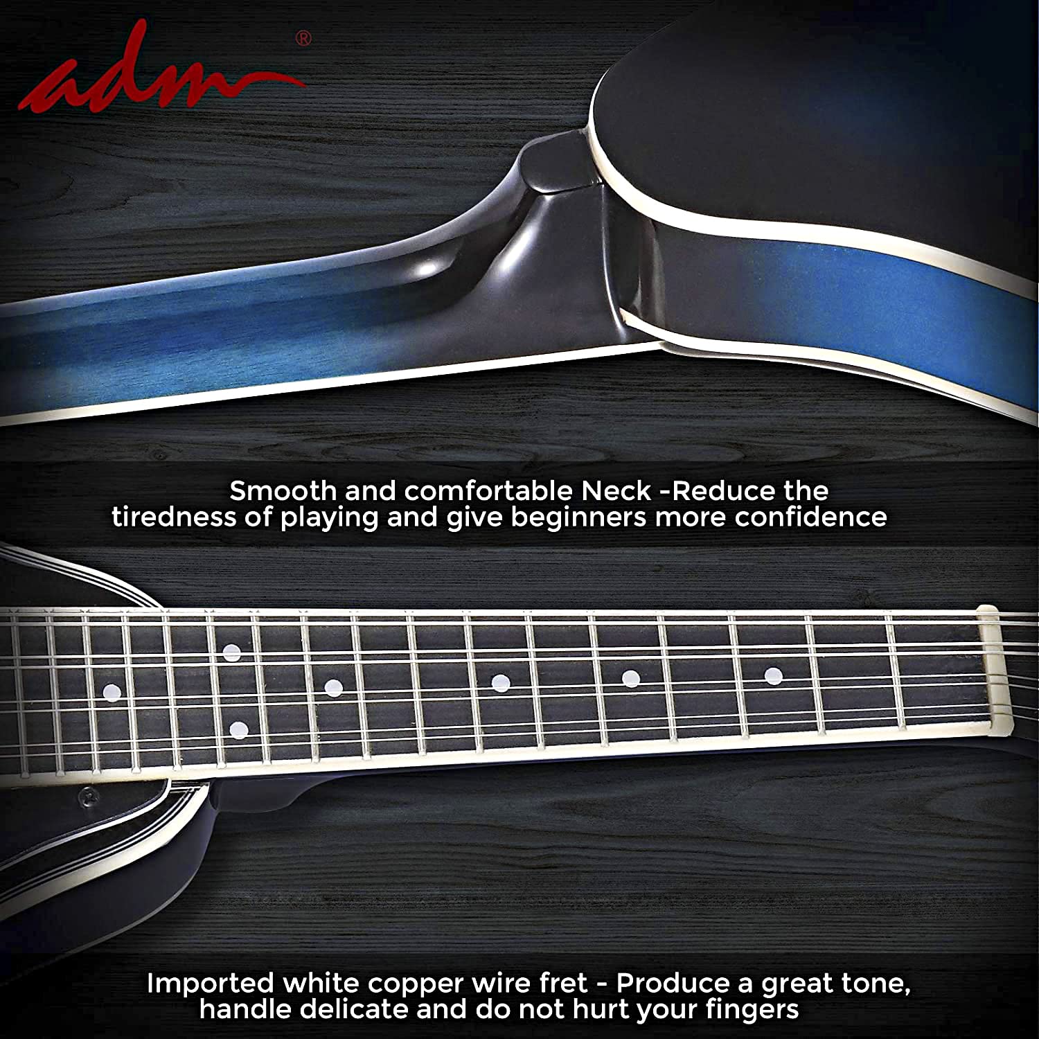 ADM Acoustic Mandolin Instrument Kit Music A Style for Kids Students Adults Wood Mandolins Beginner Set With Bag, Tuner, EQ, Strap, Strings, Picks and Hanger, Blue