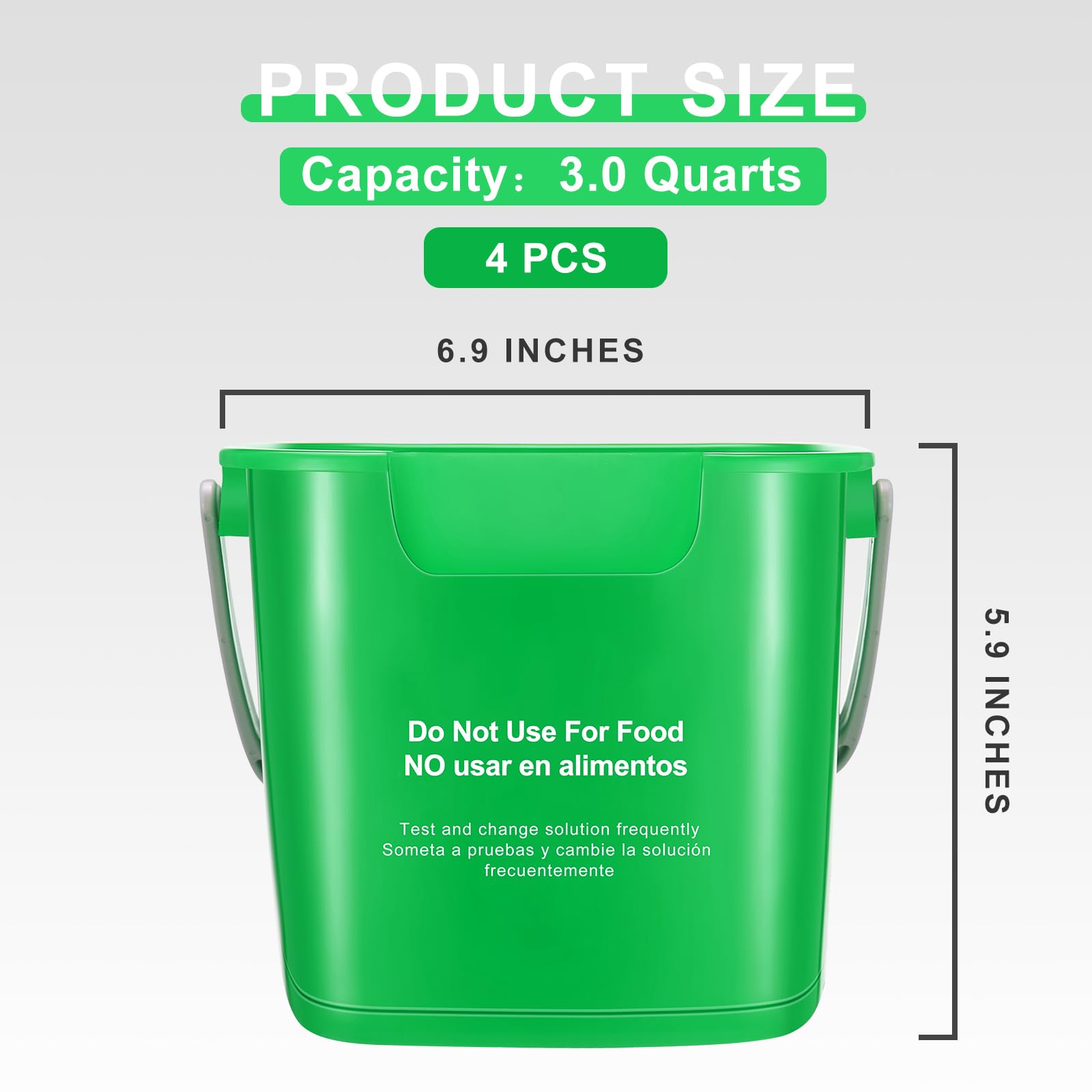 Yaomiao 4 Pcs Cleaning Bucket 3 Quart Small Sanitizing Square Bucket Detergent Pail with Measurements Spout and Handle for Home Commercial Use Restaurant Kitchen Office School (Green)