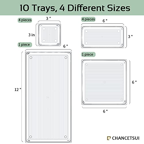 CHANCETSUI 10 pcs Desk Drawer Organizer Non-Slip Organiser Trays, 4-Size Clear Plastic Drawer Storage Boxes, Drawer Organizer Dividers for Makeup, Kitchen, Bedroom, Bathroom, Office