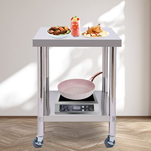 Food Prep Stainless Steel Table, Commercial Heavy Duty Food Prep Worktable, Work Table with Under-shelf Suitable for Restaurant, Home, Medical Offices and Hotel