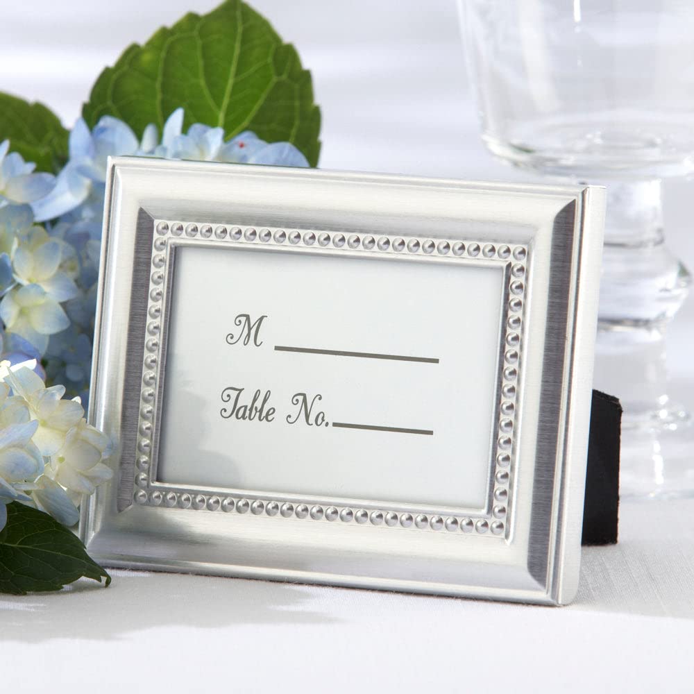 Kate Aspen 12PCS Silver Beaded Frame Place Card/Photo Holder, Place Cards Included, Wedding, Bridal Shower, Anniversary Party Decorations