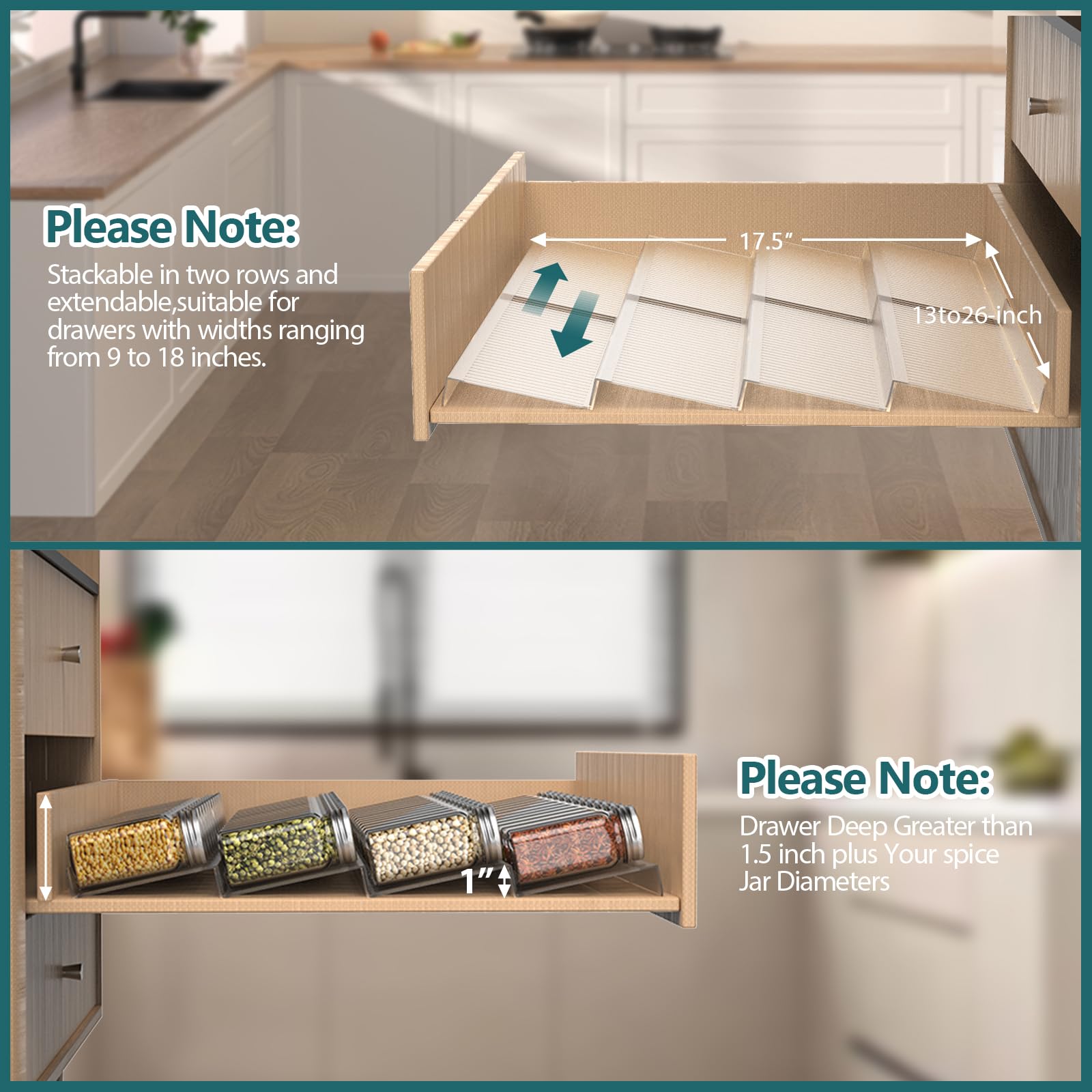 SZWQILIN Spice Drawer Organizer, Spice Rack Drawer for Kitchen,4 Tier Clear Acrylic, Expandable From 13" to 26" Spice Rack Tray for Cabinet/Countertop(4 Pcs Clear)