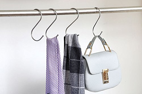Large Round S Shaped Hooks Stainless Steel Hanging Hooks Set with 20 Hooks - Ideal for Pots, Pans, Spoons and Other Kitchen Essentials - Perfect for Clothing