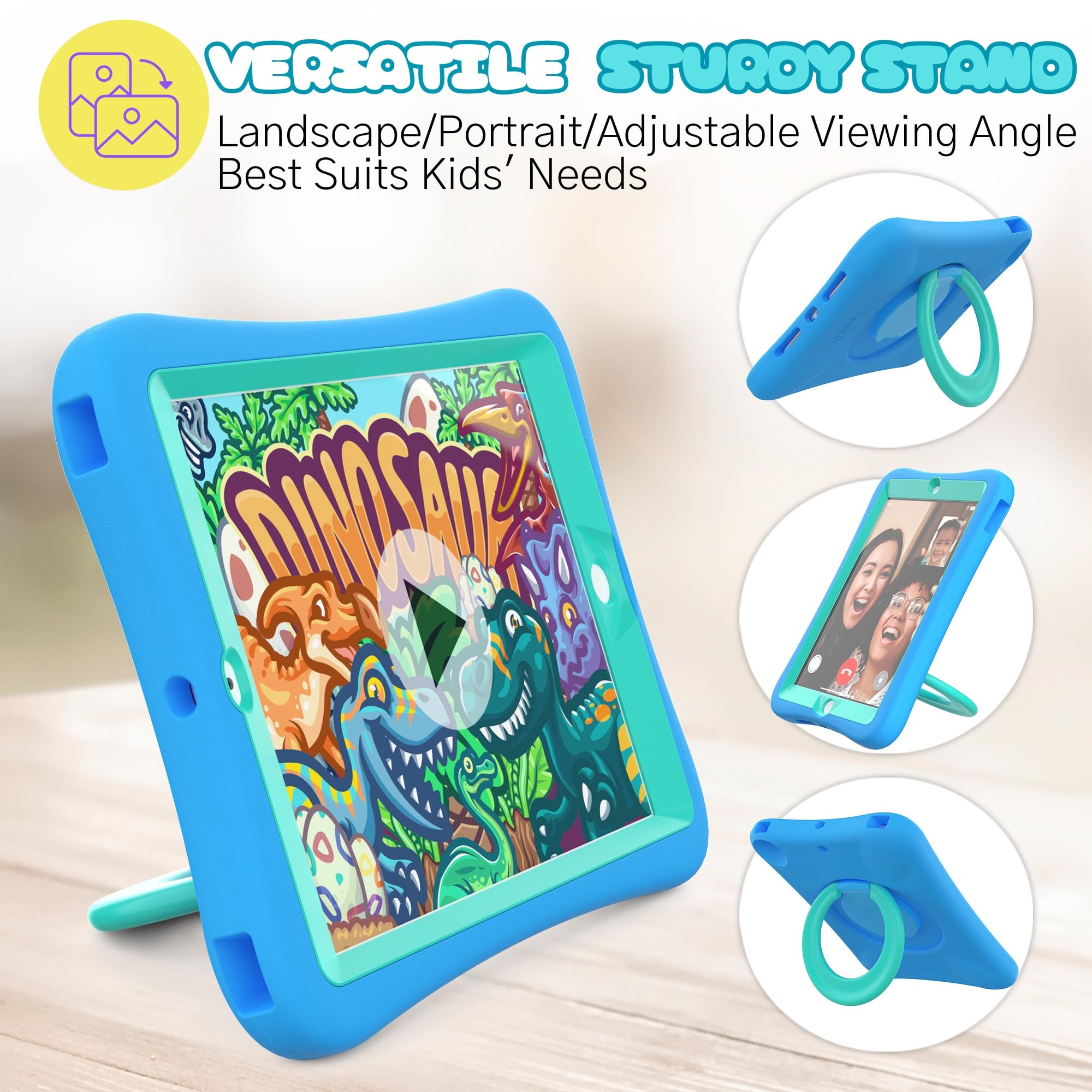 PEPKOO Kids Case for Apple iPad 9th 8th 7th Generation 10.2 inch 2021 2020 2019 – Lightweight Flexible Shockproof, Folding Handle Stand, Full Body Boy Girl Cover , Blue Mint
