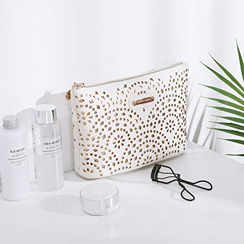 Makeup Bag, Wuhua Gold Pattern Cosmetic Bag with Zipper, Toiletry/Travel Bag for Brushes Jewelry Accessories Collection, Single Layer Storage Bag for Women