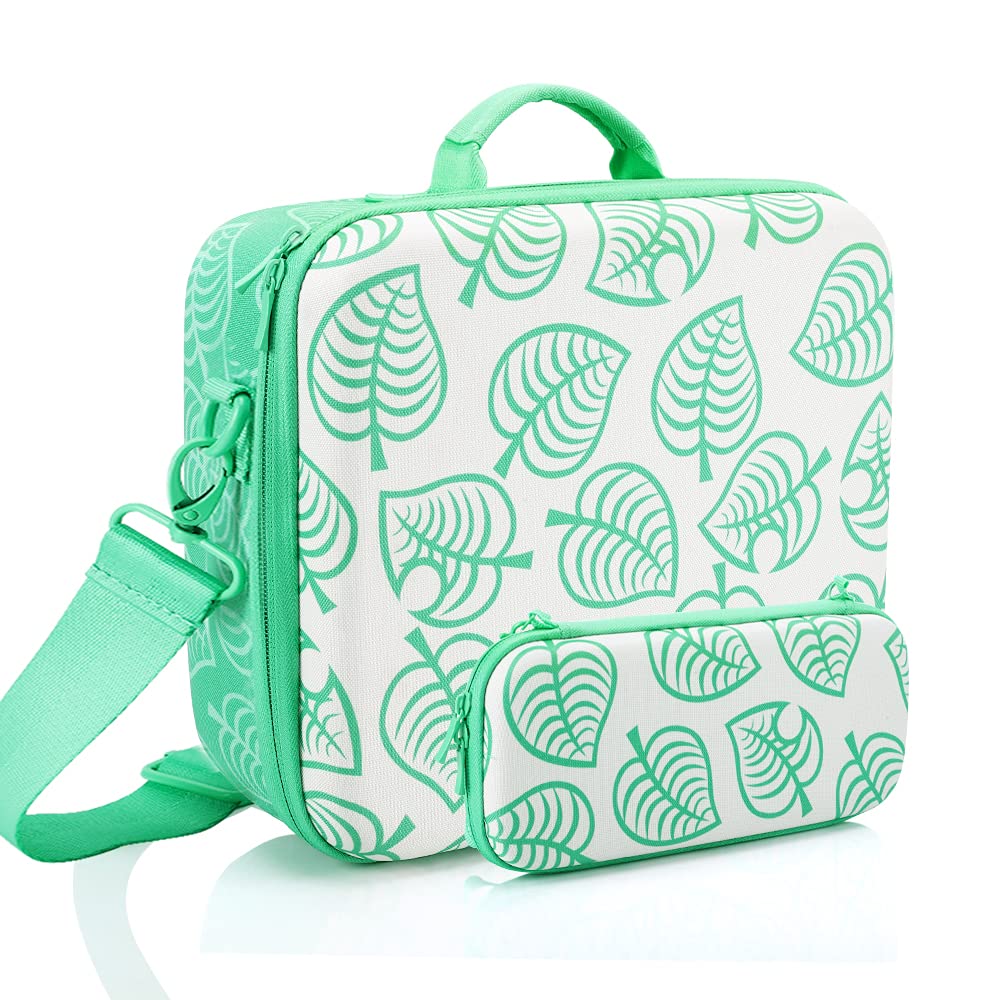 Carrying Case for Nintendo Switch Hard Shell Protective Travel Leaf Crossing Deluxe Storage Bag with Shoulder Strap for Switch Console and Accessories