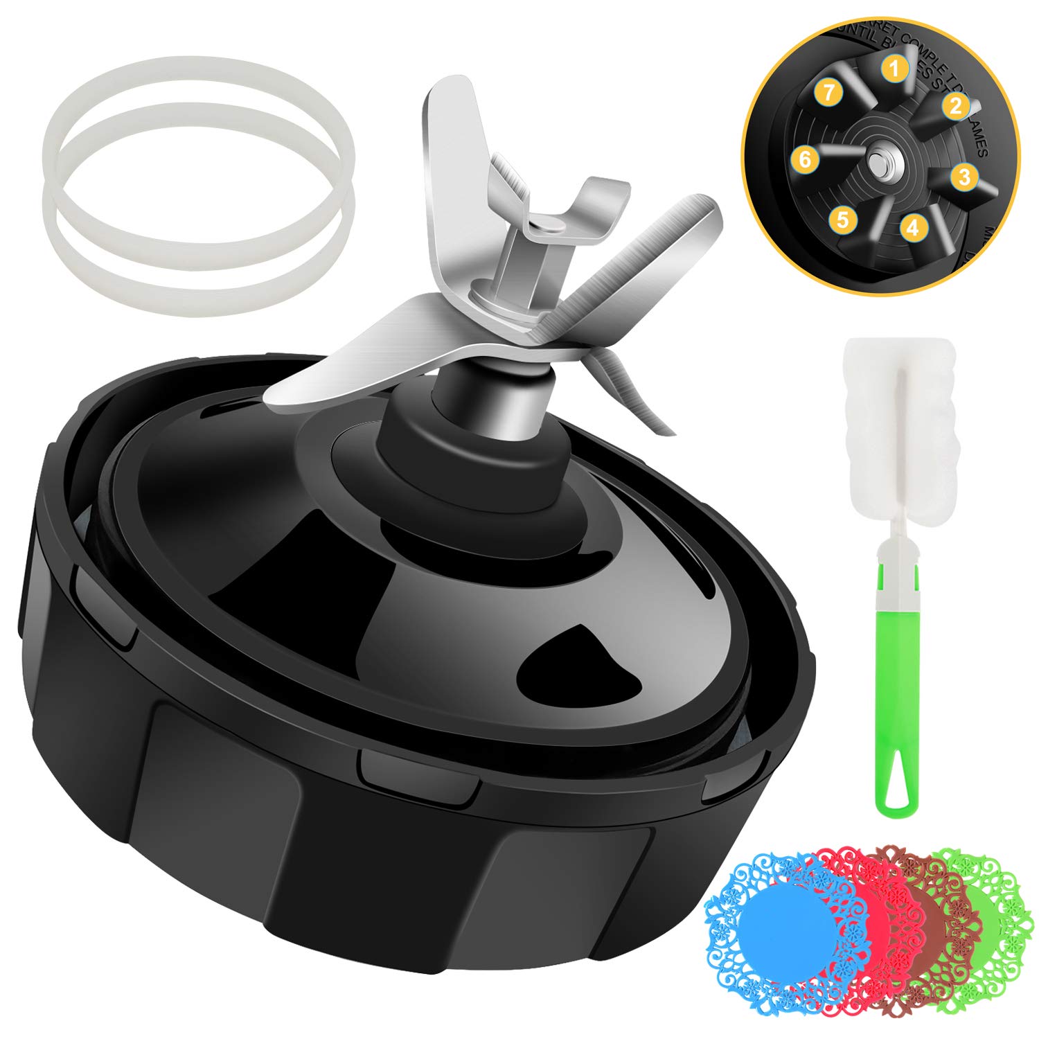 7 Fins Ninja Blender Blades Replacement,Nutri Ninja Blender Replacement Parts,Professional Extractor Blade Accessories for 32oz 24oz 18oz Cup Ninja Blender Auto iQ BL482-30 BL487 BL480D-30 BL486CO