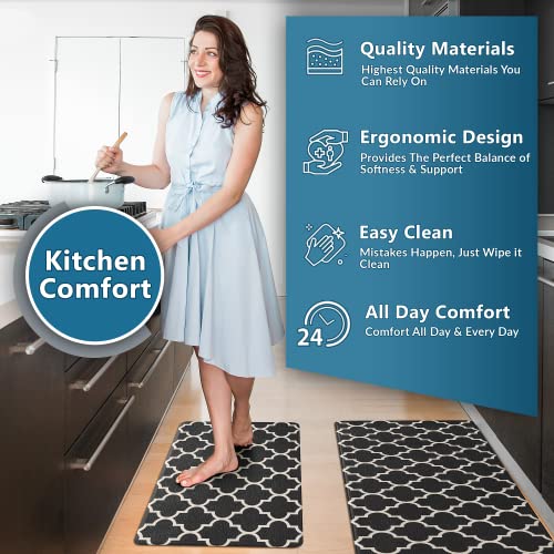 ComfiLife Kitchen Mats for Floor (2 PCs) β Cushioned Anti Fatigue Kitchen Rug for Comfortable Standing β Waterproof, Easy Clean, Non-slip, Thick Kitchen Mat Set for Home, Office, Sink, Laundry (Black)