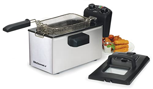 Elite Gourmet EDF-3500# Electric Immersion Deep Fryer. Removable Basket, Timer Control Adjustable Temperature, Lid with Viewing Window and Odor Free Filter