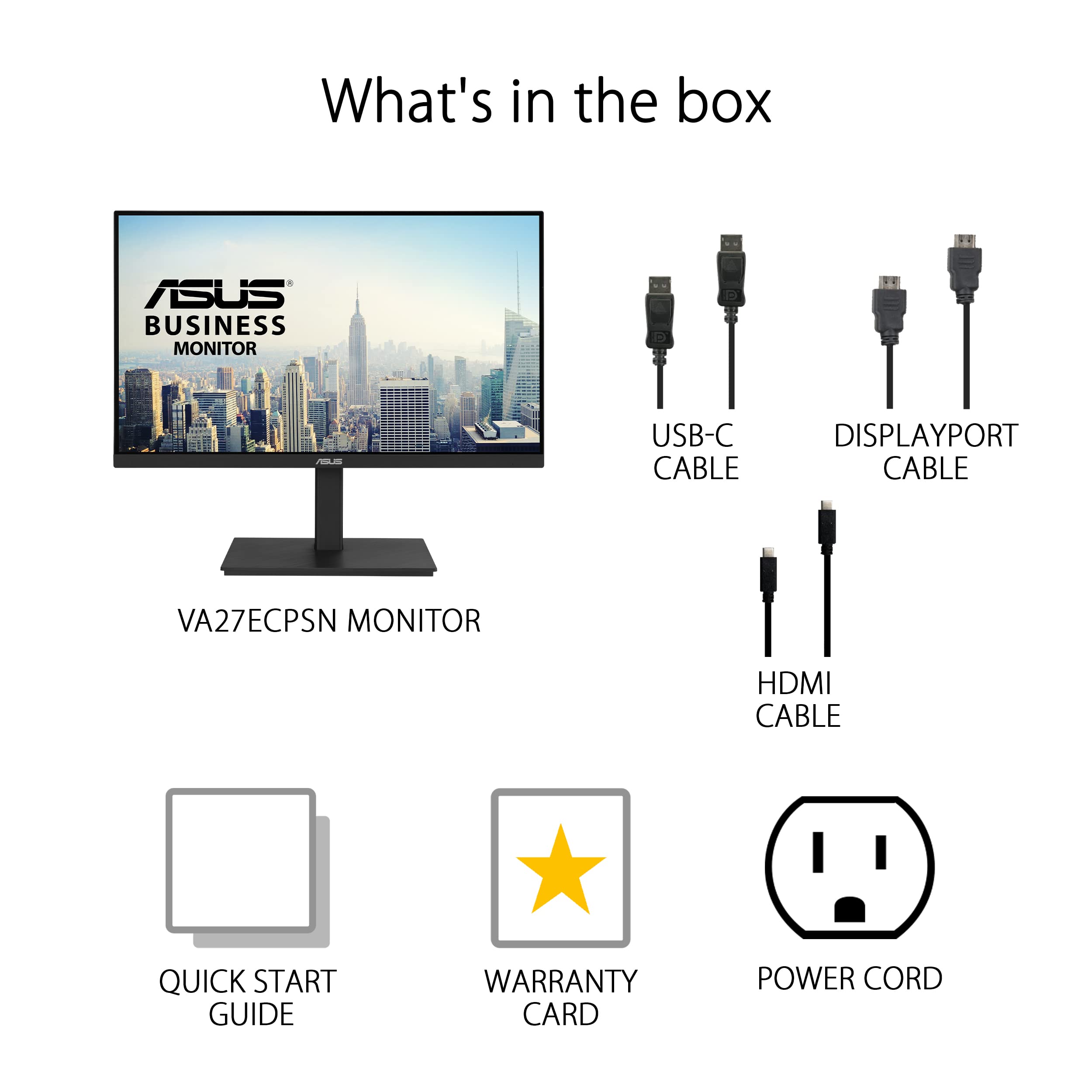 ASUS 27β 1080P Docking Monitor (VA27ECPSN) β Full HD, IPS, 75Hz, Adaptive-Sync, Speakers, Eye Care, Low Blue Light, Flicker Free, RJ45, USB-C, DisplayPort, HDMI, Height Adjustment, VESA Wall Mountable
