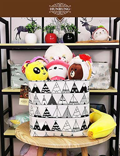 HUNRUNG Square Storage Bins Nursery Hamper Canvas Laundry Basket Foldable with Waterproof Nursery Boxes for Shelves/Gift Baskets/Toy Organizer/Children Room Decor(Square-Tent)