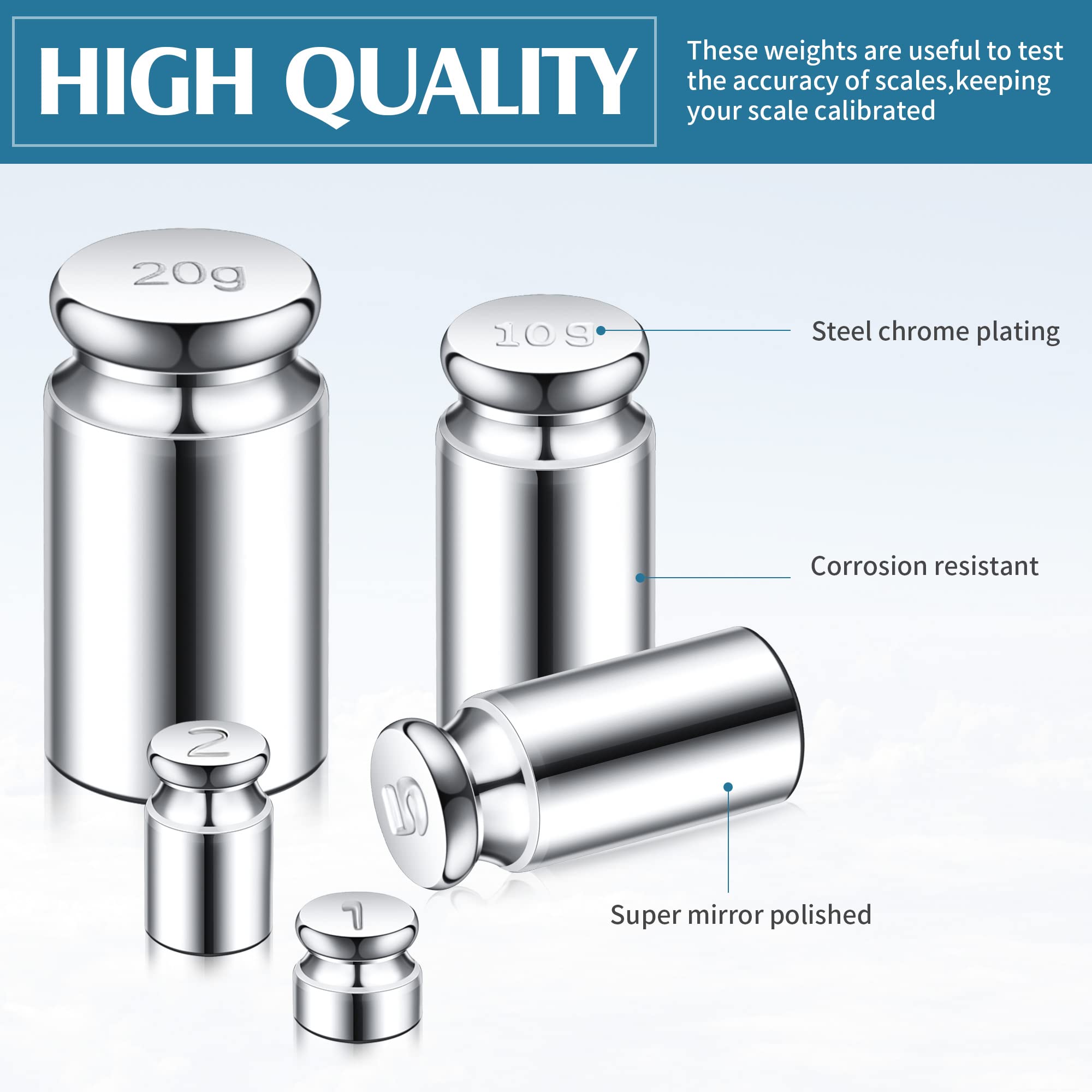 TOODOO 1g 2g 5g 10g 20g Gram Set for Digital Scale Balance and 1 Piece Calibration Weight Tweezer, Silver