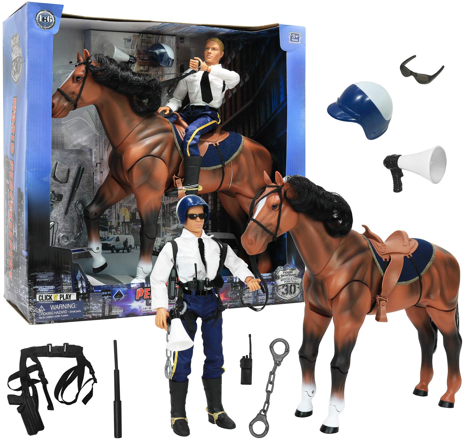 Click N' Play Police on Horse 12" Action Figure Play Set with Accessories