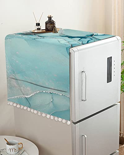 Comforance Marble Turquoise Microwave Cloth Cover 12x35inch, Anti-Slip Dust Oil Proof Cloth, Decorative Kitchen Appliance for Refrigerator Washing Machine Protector, Marble Textured Modern