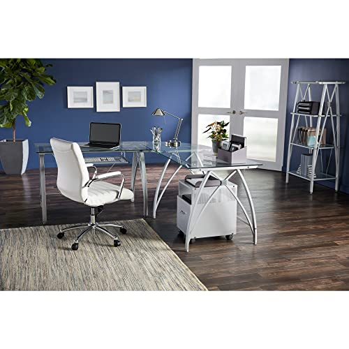 RealspaceĀ® Vista Glass 76" W L-Shape Corner Desk, Silver