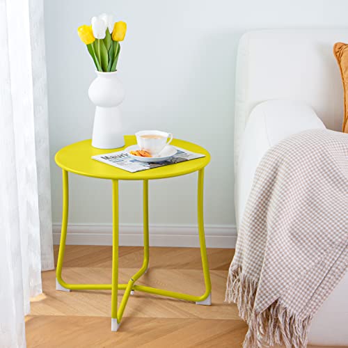 AMAGABELI GARDEN & HOME Metal Patio Side Table 18β x 18β Weather Resistant Anti-Rust Outdoor End Table Small Steel Round Coffee Table Porch Table Snack Table for Balcony Garden Yard Lawn, Yellow