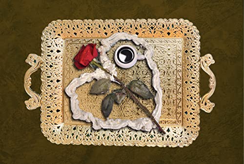 chancegift Turkish Tea Coffee Beverage Dinning Serving Tray with Handled Ottoman Motif Decorative Middle Table Drink Bathroom Rectangular Suitable for Gift (16.5x10.7x1 INC) 42x28x2cm Gold, (A2022)
