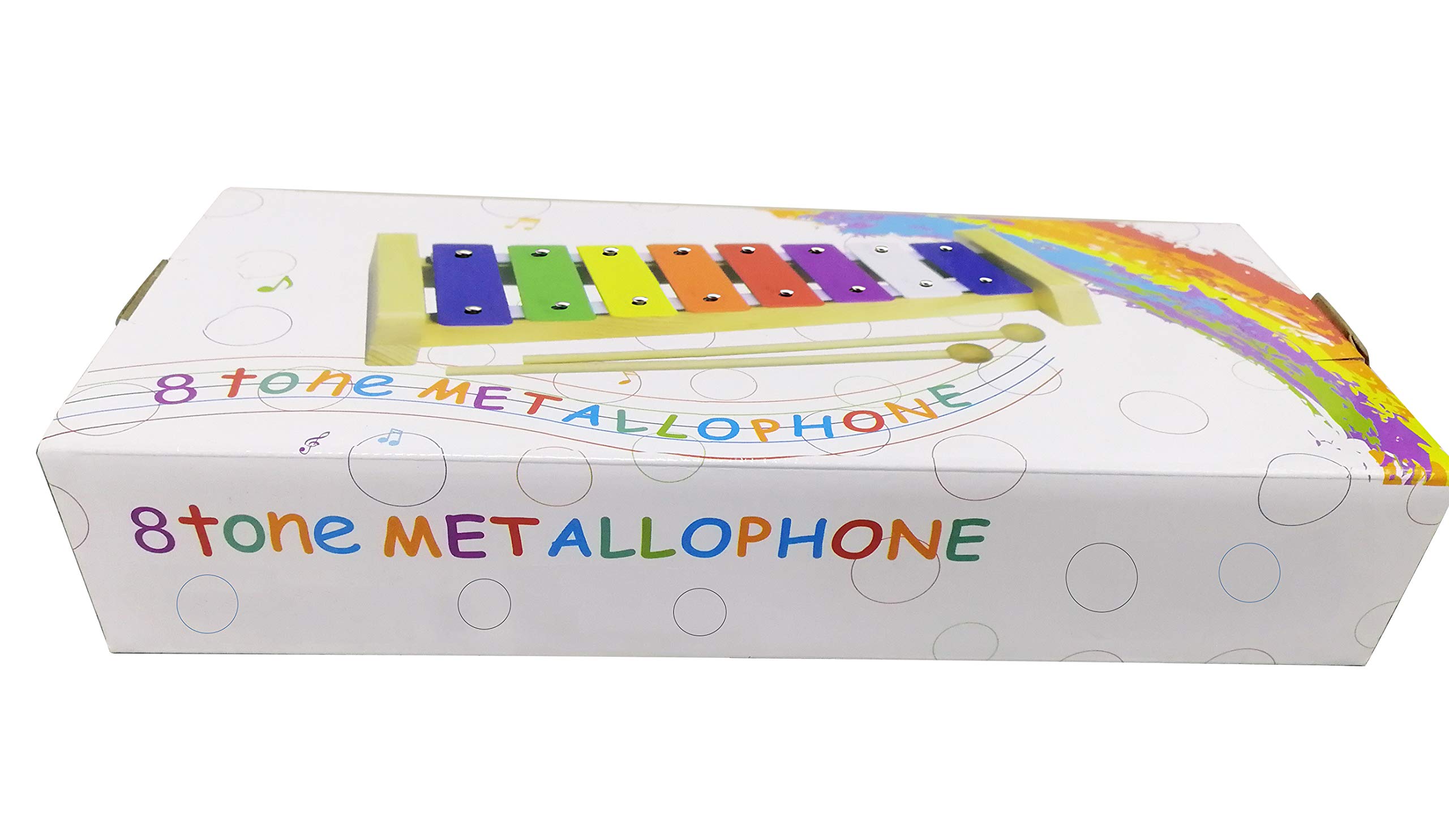 Clifton Wooden 8-key Xylophone Accurately Tuned Glockenspiel Colorful Metal Keys with Engraved Notes (Natural Wood)