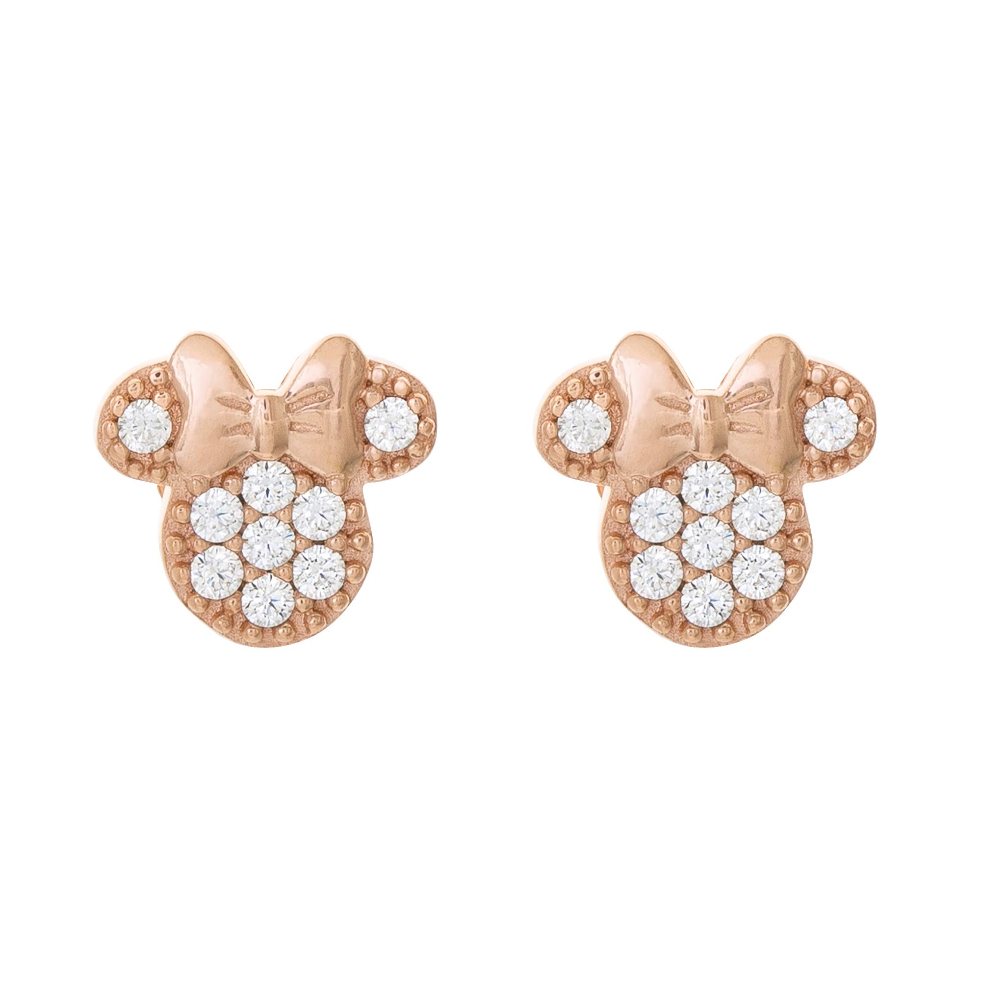 Disney Minnie Mouse Jewelry, Pink Gold Over Sterling Silver Cubic Zirconia Stud Earrings;