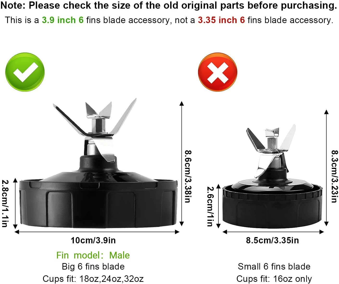 for Blender Blade Replacement 6 Fins Pro Extractor Blade for Nutri Ninja Auto iQ BL480W-70 BL480D-30DOB BL450-70 BL451-70 BL454-70 BL455-70 BL481-70 BL482-70 Only Fit for 18 24 32 oz, No 16oz