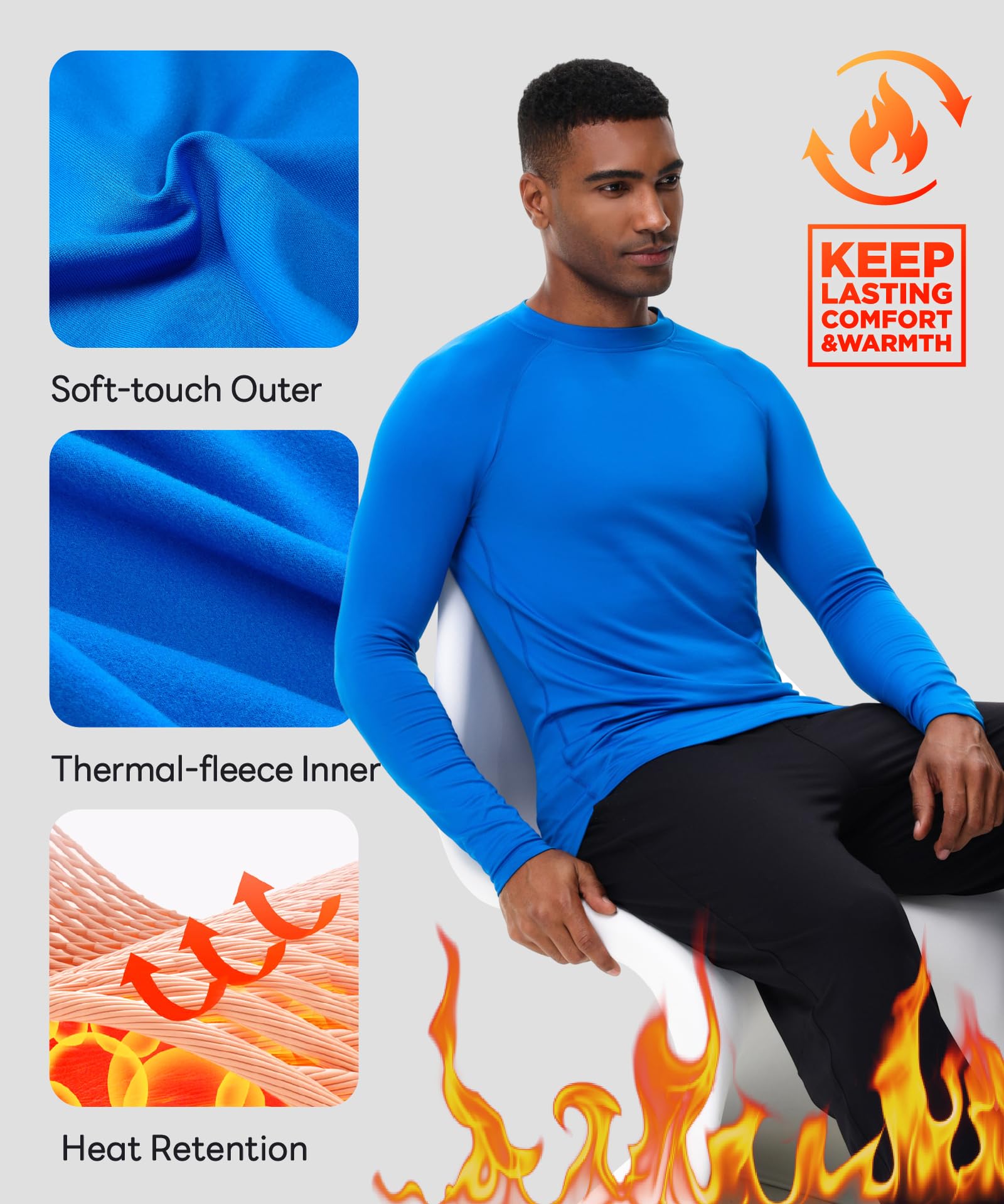ADOREISM Men's Long Sleeve Thermal Underwear Tops Moisture Wicking Base Layer Thermal Slim Fit Athletic Shirts for Men (Maroon, M)