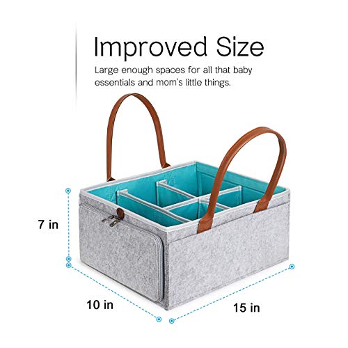 Frattina Diaper Organizer Baby Nursery Storage Basket with Zipper Lid and Leather Handle Baby Changing Bag