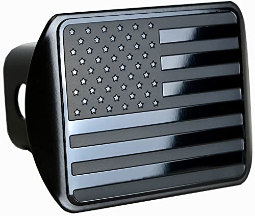 eVerHITCH USA Stainless Steel Flag Emblem Metal Hitch Cover with Pin Bolt (Fits 2" Receivers, Black)
