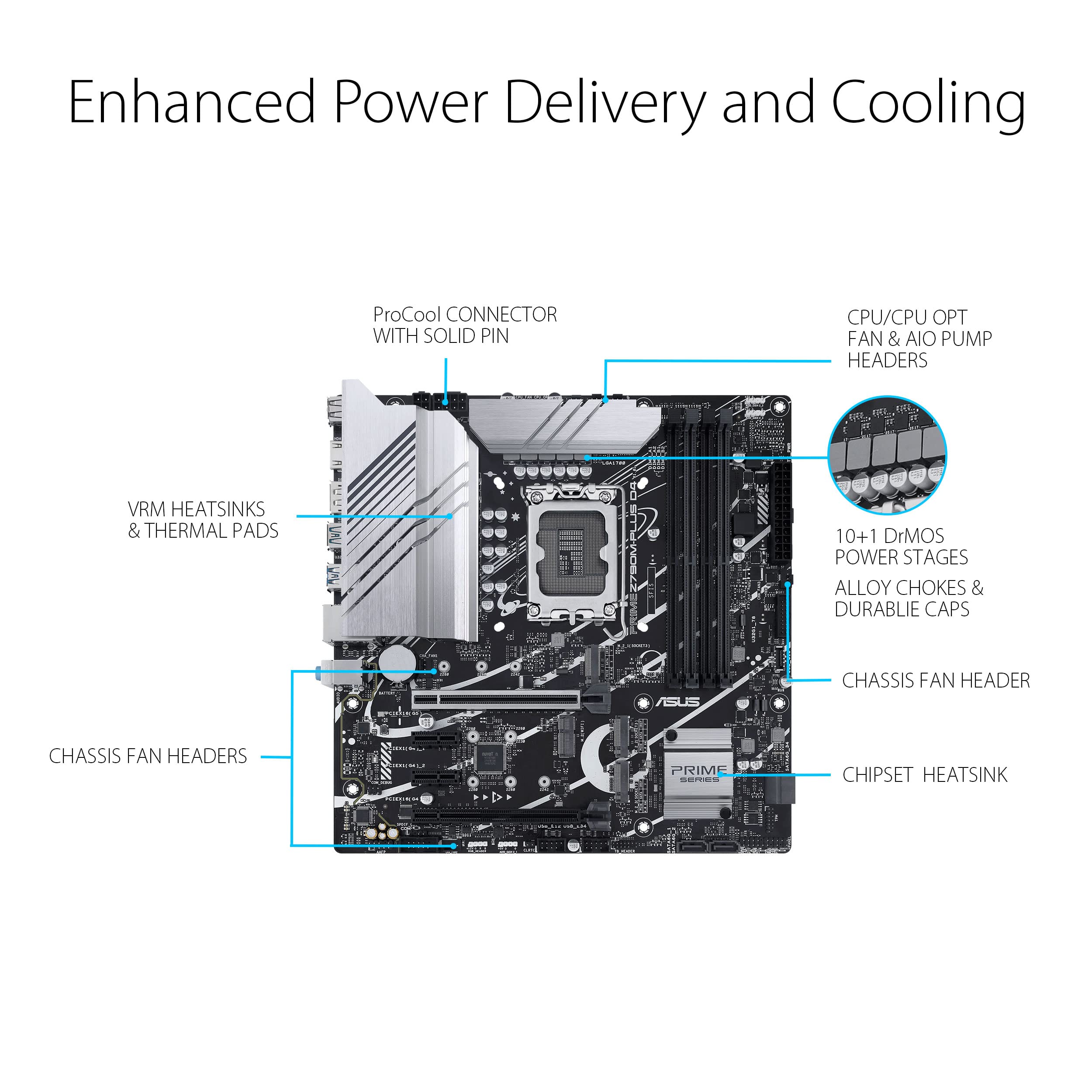 ASUS Prime Z790M-Plus D4 LGA 1700(Intel 14th,12th&13th Gen) microATX Motherboard (PCIe 5.0, 3xM.2 Slots,10+1 DrMOS,DDR4,1Gb LAN,USB 3.2 Gen 2x2 Type-C,Front USB 3.2 Gen 1 Type-C,Thunderbolt 4 USB4)