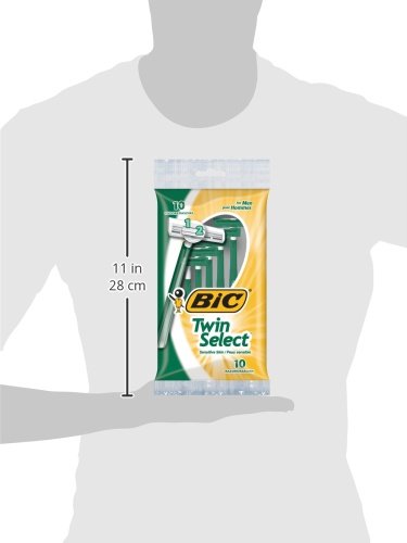 BIC Twin Select Disposable Razors; 2 Blades For a Smooth and Comfortable Shave; Sensitive Skin; Green Handle; 10 Piece Razor Set