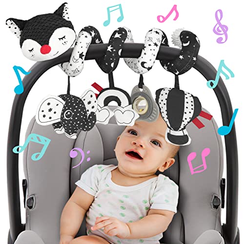 EverLove Spiral Car Seat Toys - Hanging Toys - Stroller Toys for Babies - Black and White Toys for Infants - High Contrast Baby Toys for Newborn - Best Gift for 0 3 6 9 12 Months Baby