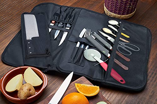 EVERPRIDE Chef Knife Roll Bag Holds 10 Knives β Contains 2 Large Zippered Pockets for Meat Cleavers and Cooking Tools β Durable Knife Case for Chefs and Culinary Students β Knives Not Included