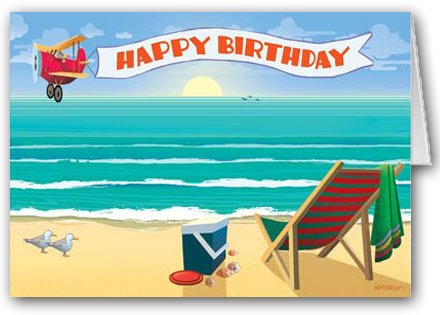 Beach Happy Birthday Card Pack - 12 Birthday Cards & Envelopes - Beach Theme Cards