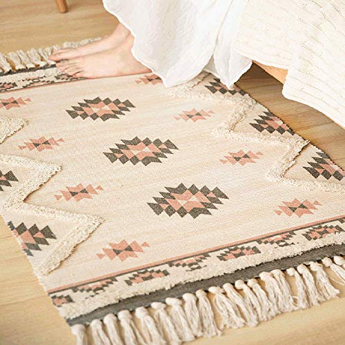 Wolala Home Print Tufted Rug Mat Boho Geometric Tassels Throw Area Rugs Machine Washable Fringe with Non-Slip Mat for Bathroom,Bedroom,Living Room,Laundry Room Kitchen Rug,Doormat (2'x3')