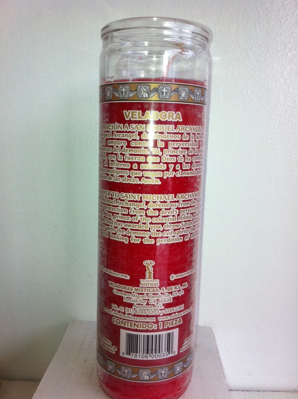 Arch Angel Saint Michael (San Miguel) 7 Day Unscented Red Candle in Glass