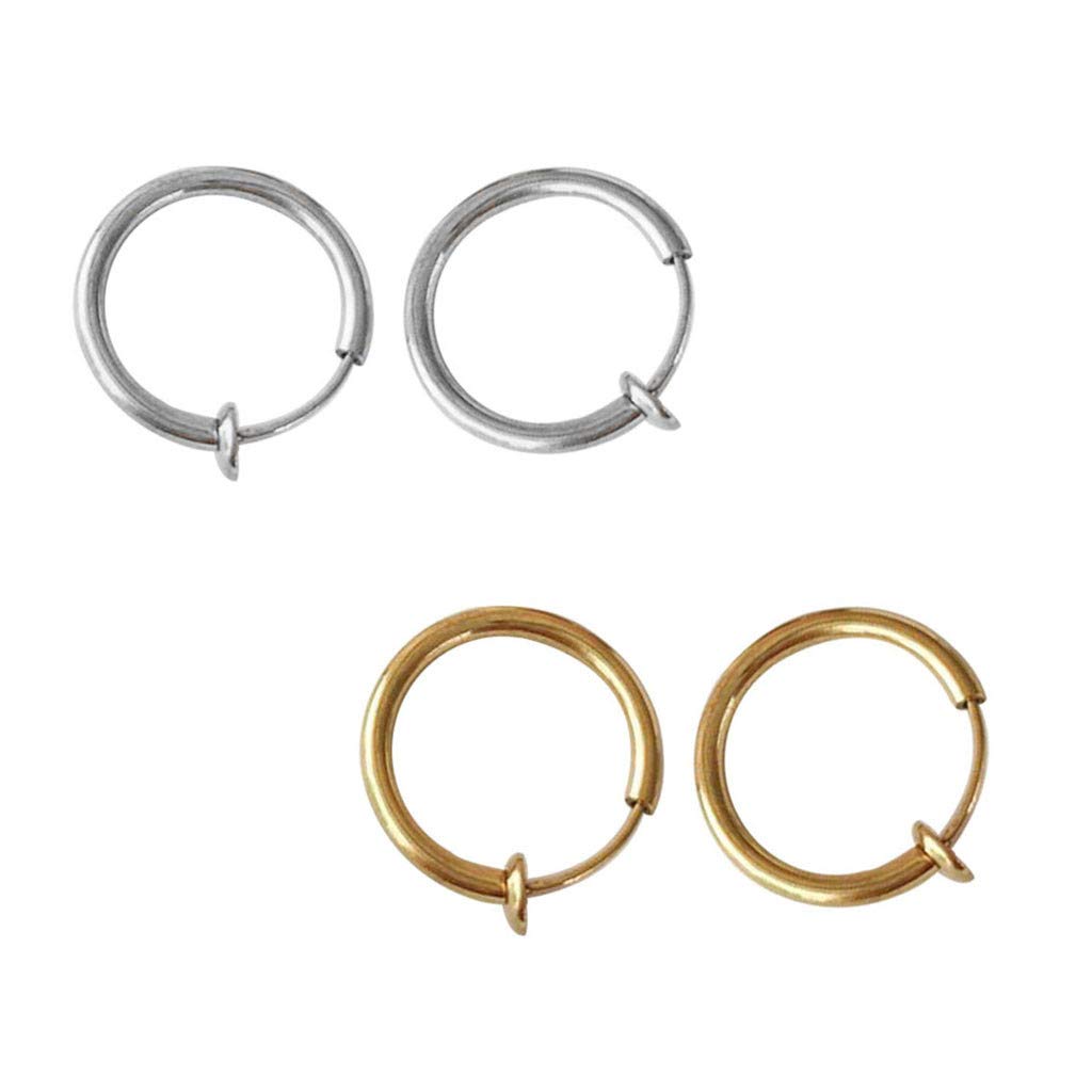 Clip on Body Nose Lip Ear Fake Retractable Earrings Hoop Earrings Septum 4 Pairs KANGMOON