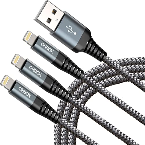 ohbox Heavy Duty 6FT 3Pack iPhone Charger Cable, 6 Foot Lightning Cable Braided Fast Charging Cords Compatible with iPhone 14/13/12/11/Pro/Max/Mini/X/Plus/8/7/6/5S/SE/Plus/iPad