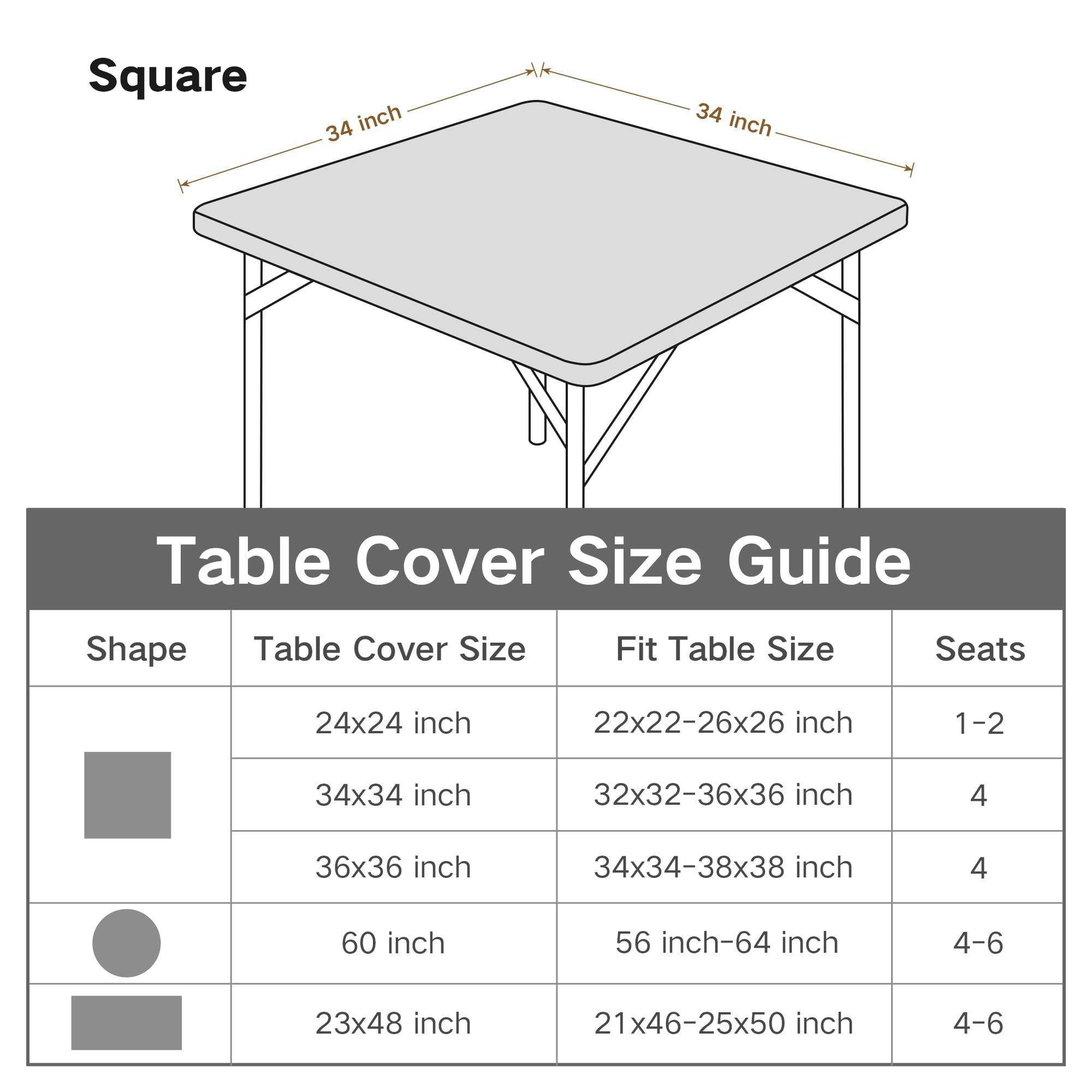 Nacuci Square Fitted Table Cover Elastic Tablecloth Stretch Spandex Table Top Cover Table Topper Cap for Dining Kitchen Home Party Black 34X34 Inch
