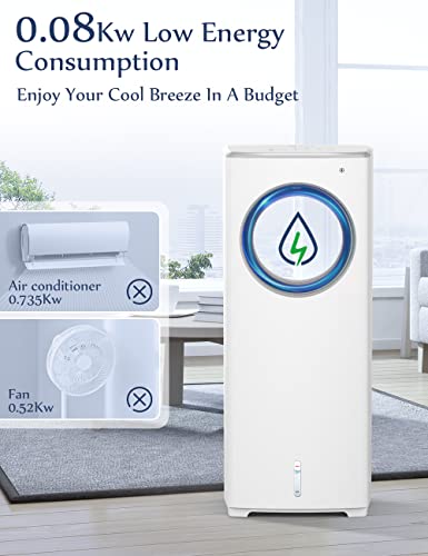 COMFYHOME Bladeless Evaporative Cooler, 3-IN-1 Windowless Portable Air Conditioner, 20ft Remote, 3 Wind Speeds Tower Fan & 8H Timer, 40°Oscillation, 32-INCH Evaporative Air Cooler for Home & Room