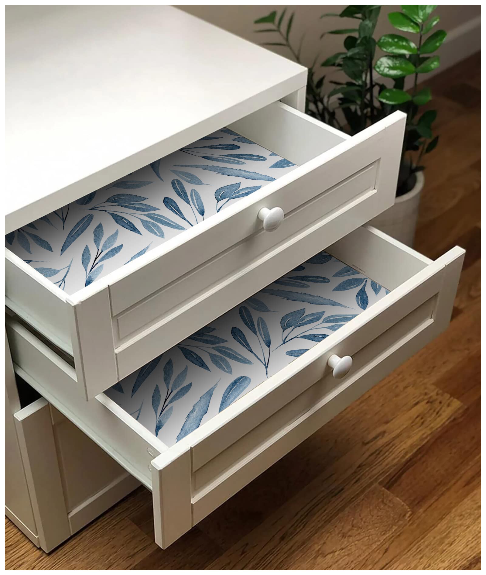 HAOKHOME Boho Peel and Stick Wallpaper Blue Branches Leaves Removable Vinyl Self Adhesive Contact Paper 17.7in x 9.8ft