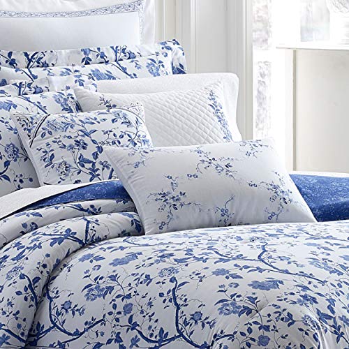 Laura Ashley - Full Comforter Set, Cotton Bedding with Matching Shams & Bed Skirt, Stylish Home Decor (Charlotte Blue, Full)