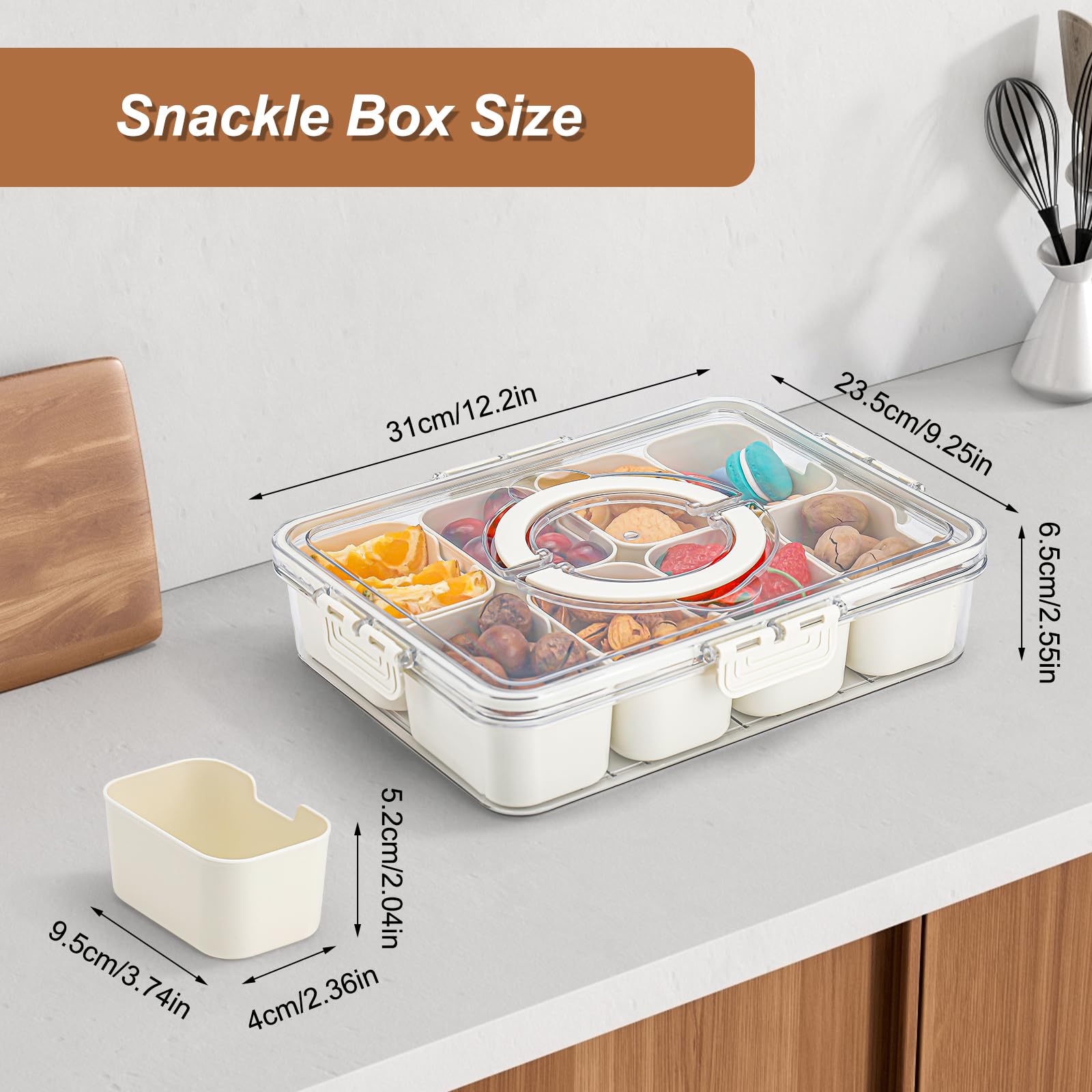 Tenlary Divided Serving Tray with Lid and Handle - Snackle Box Charcuterie Container for Portable Snack Platters-Clear Storage Organizer for Candy,Fruits,Nuts - Perfect for Entertaining Party