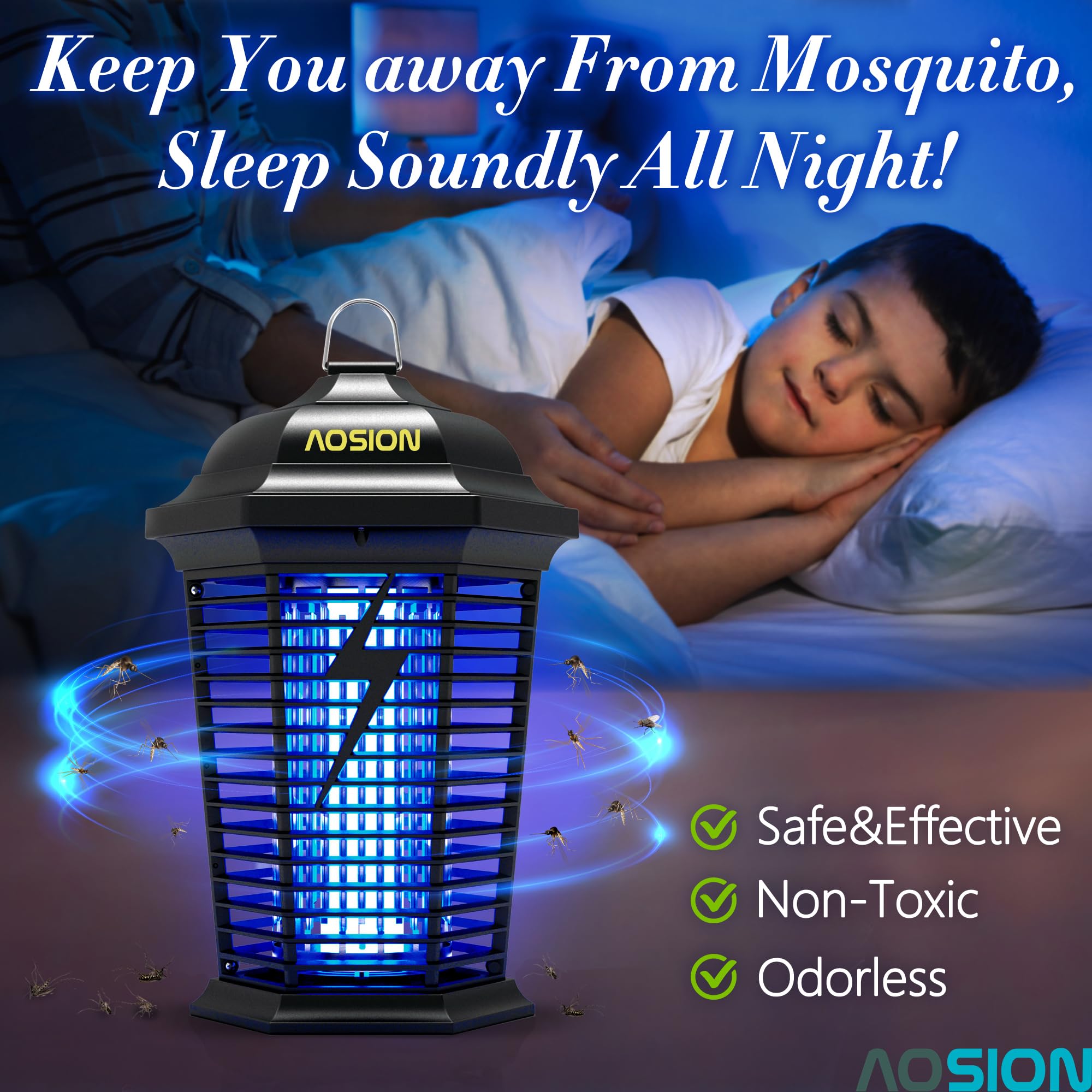 AOSION-Bug Zapper Outdoor,4200V Electronic Mosquito Zapper,Fly Zapper with Mosquito Control Paper,18W UVA Mosquito Lamp,High Powered Waterproof Insect Killer for Indoor, Kitchen, Patio, Backyard.