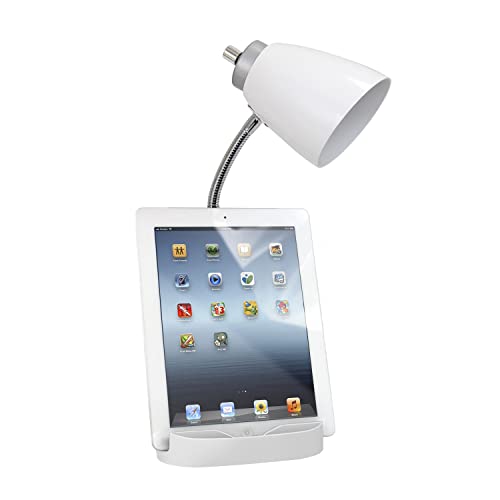 Limelights LD1056-WHT Gooseneck Organizer Desk Lamp with Ipad Tablet Stand Book Holder and USB Port, 18.5" x 6.5" x 7", White