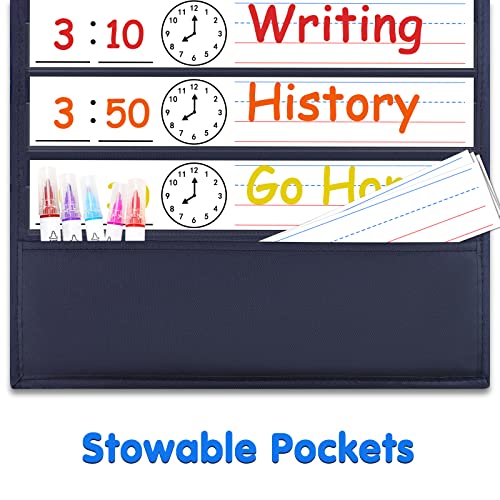 VNOM Daily Schedule Pocket Chart, Class Schedule with 13+1 Pockets 18 Dry Eraser Cards 2 Easy Over Door Mountings for Classroom, School, Office or Home (13β x 35.5β) (BLACK)