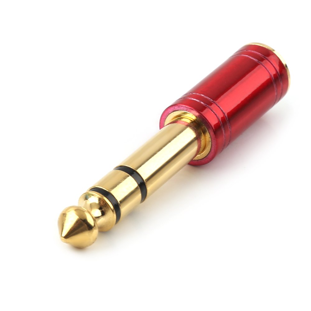 MOBOREST 1/4 Male to 1/8 Female Pure Copper Adapter, 6.35mm Stereo Male to 3.5mm Plug Jack Female Stereo Adapter Red 2-Pack