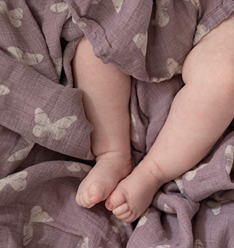 Ely's & Co. Muslin Swaddle Blanket 100% Soft Muslin Cotton 3 Pack 47"x 47" (Lavender Butterfly)